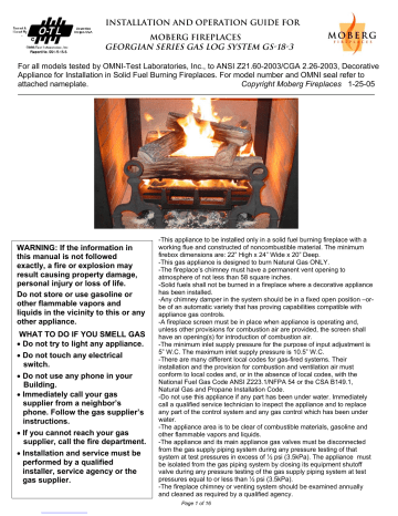 Moberg Fireplaces GS-18-3 Installation And Operation Manual | Manualzz