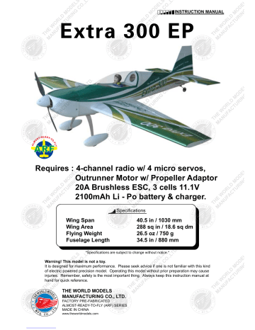 THE WORLD MODELS Extra 300 EP Instruction Manual | Manualzz