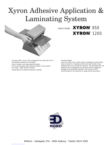 Xyron 1200 User Manual - Laminating and Adhesive Application | Manualzz