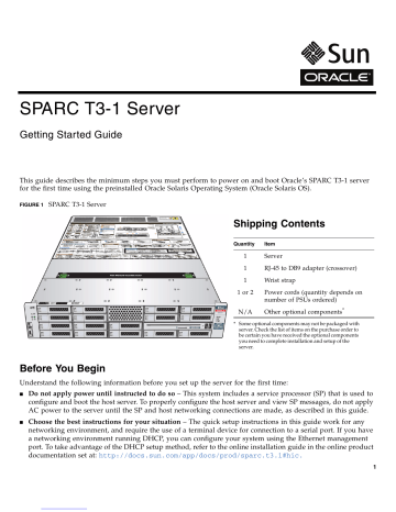 SPARC T3-1 Server Getting Started Guide - Sun Oracle | Manualzz