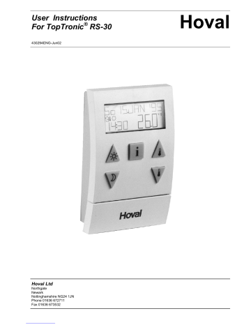 Hoval TopTronic RS-30 User Instruction | Manualzz