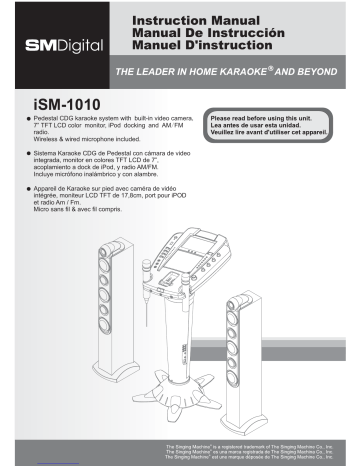 The Singing Machine Pedestal CDG Karaoke System iSM-1010 Instruction Manual | Manualzz