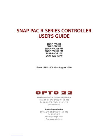 Wiring the Primary Power Supply. OPTO 22 SNAP-PAC-R1-FM, SNAP-PAC-R2-W ...
