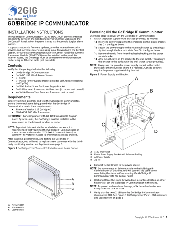 2gig Technologies 2GIG-BRDG1-900 Installation Instructions | Manualzz