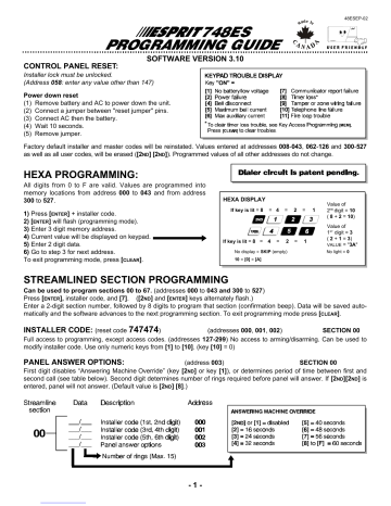 Paradox Esprit 748ES Programming Manual | Manualzz