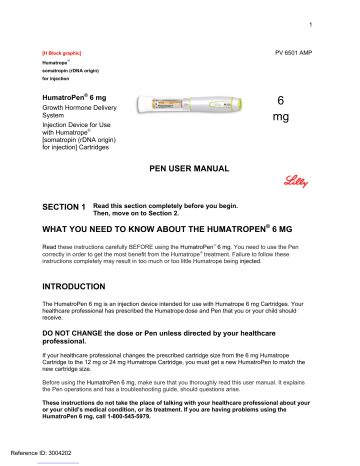 Lilly Humatropen 6 mg User Manual - Instructions for Use | Manualzz