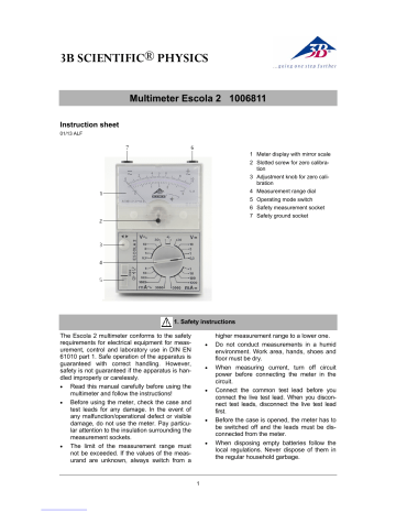 3B SCIENTIFIC PHYSICS Escola 2 Instruction Sheet | Manualzz