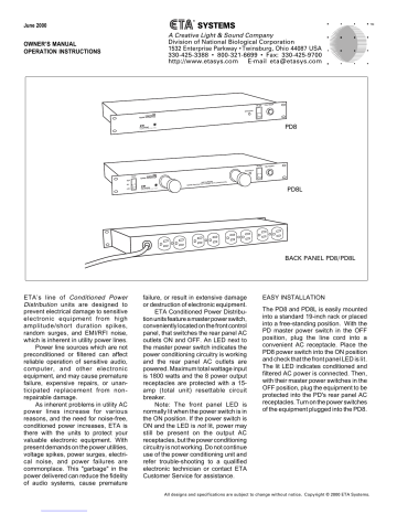 ETA Systems PD8 Owners Manual And Operation Instructions | Manualzz