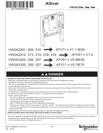 SCHNEIDER ELECTRIC VW3A3202 I/O Card Instructions | Manualzz
