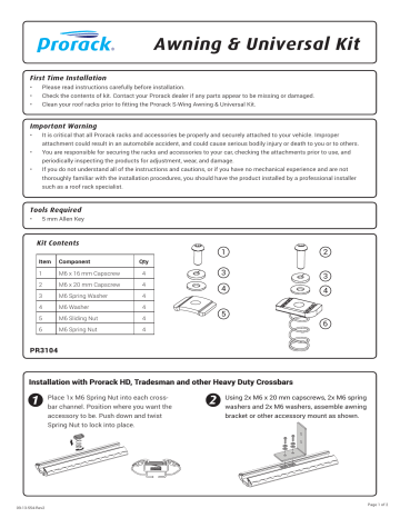 Prorack PR3104 Prorack Awning to Bar Attachment Hardware Kit ...