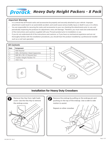 Prorack TP4 Heavy Duty Bar Height Packers Instructions | Manualzz