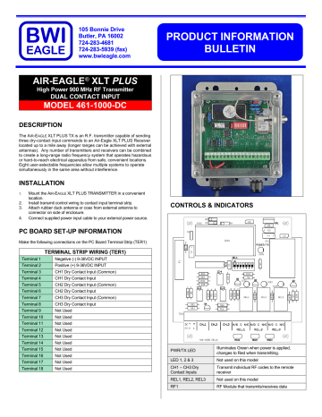BWI Eagle 461-1000-DC Air-Eagle XLT Plus Instructions | Manualzz