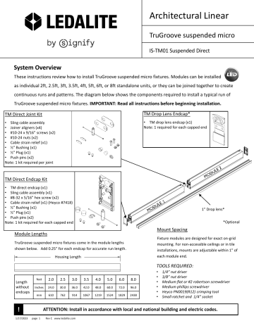 Ledalite TruGroove suspended micro Install instructions | Manualzz