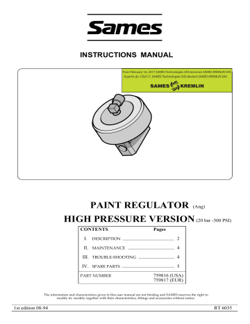 Sames Paint regulator high pressure User Manual | Manualzz