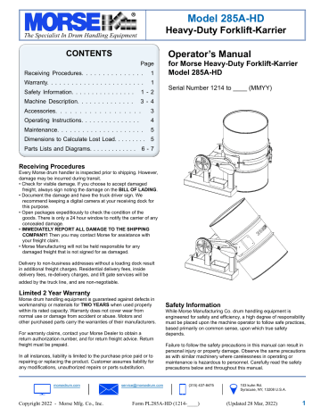 Morse 285A-HD Operators Manual and Parts Diagram | Manualzz