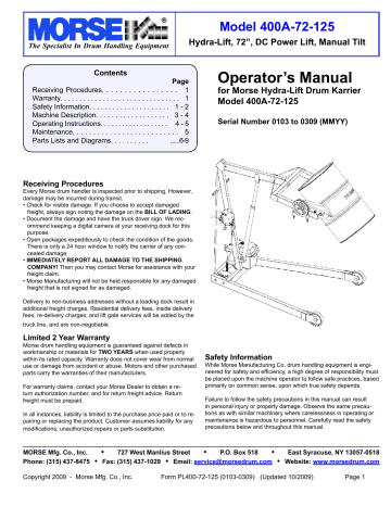 Morse 400A-72-125 Operators Manual and Parts Diagram | Manualzz