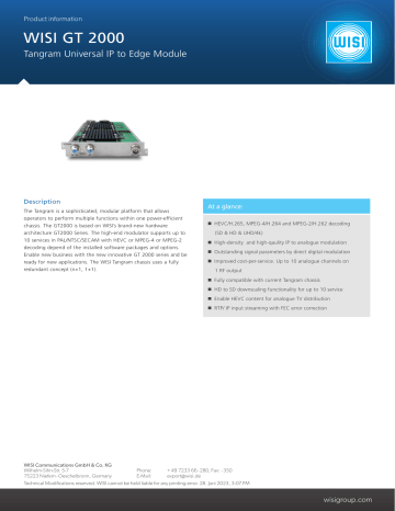 Wisi GT 2000 Tangram Universal IP to Edge Module Product information | Manualzz