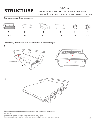 Structube SACHA right-facing sectional sofa-bed Assembly Instructions ...