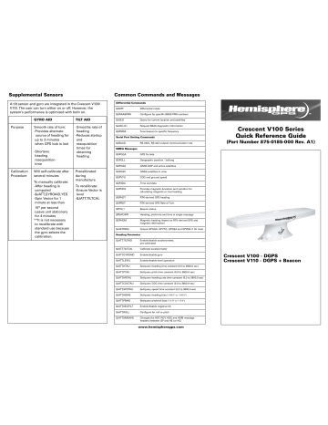 Crescent V100 Series Quick Reference Manual - Hemisphere GPS | Manualzz