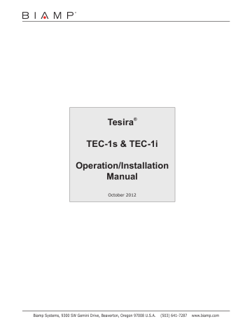 Tesira Tec-1s Operation And Installation Manual | Manualzz