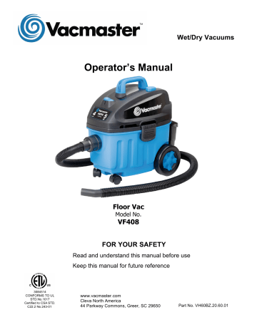 Vacmaster VF408 Operator's Manual | Manualzz