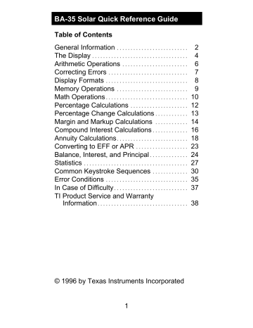 TI BA-35 Solar Quick Reference Manual | Manualzz