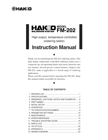 Hakko Electronics FM-202 Instruction Manual | Manualzz