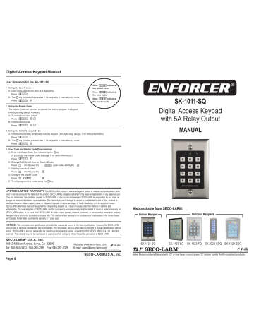 SECO-LARM Enforcer SK-1011-SQ User Manual | Manualzz