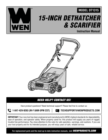 WEN DT1315 15-Inch 13-Amp 2-in-1 Electric Dethatcher and Scarifier ...