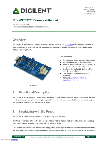 DIGILENT PmodSTEP Four Channel Driver User Manual | Manualzz