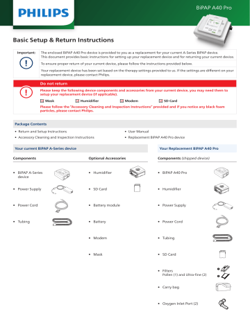 Philips BiPAP A40 Pro Bi-Level Ventilator Instructions | Manualzz