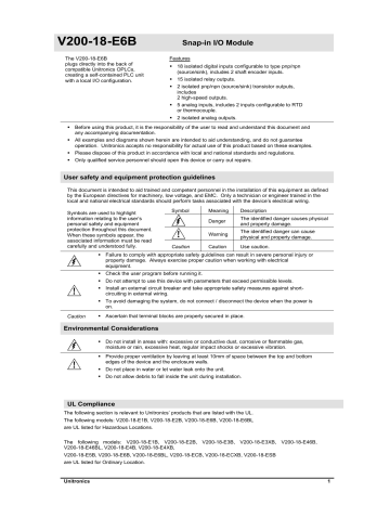UNITRONICS V200-18-E6B Snap-in Input-Output Module Instruction manual | Manualzz