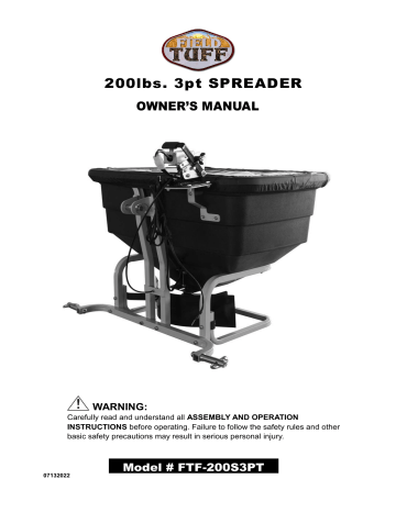 FIELD TUFF FTF-200S3PT 200lbs. 3pt Spreader Owner’s Manual | Manualzz