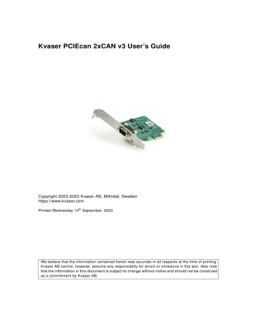 Kvaser PCIEcan 2xCAN User's guide | Manualzz