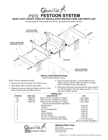Gleason Reel PDQ Shock Cord Installation Manual | Manualzz