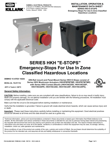 Killark HKH Series E-Stop Assemblies Installation Manual | Manualzz