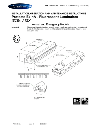 Chalmit Lighting Protecta n ATEX-IEC Installation Manual | Manualzz