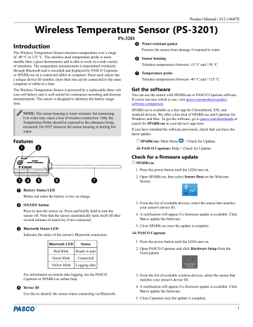 Pasco PS-3201 Wireless Temperature Sensor Owner's Manual | Manualzz