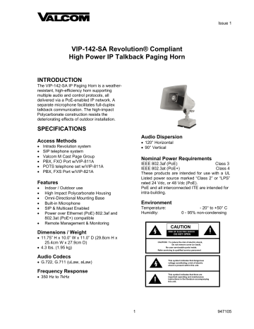 Valcom VIP-142-GY High Power IP Horn Installation Manual | Manualzz