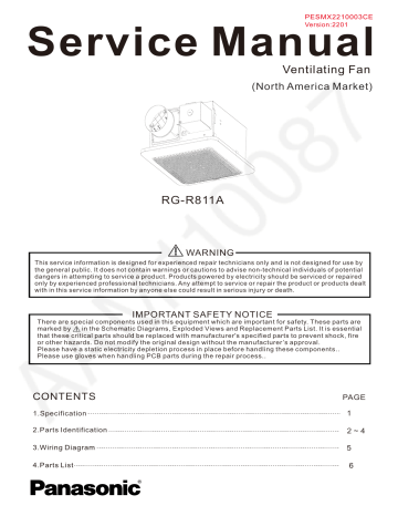 Panasonic RG-R811A Ventilating Fan Instruction manual | Manualzz
