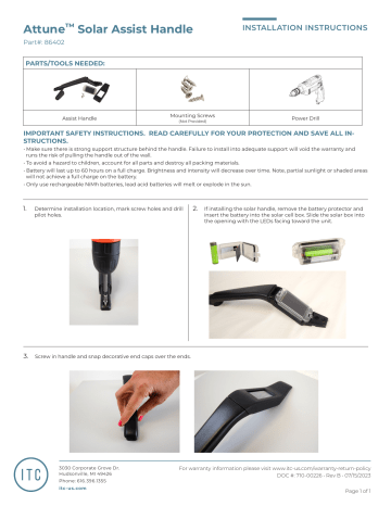 ITC 86402 Solar Assist Handle Instruction manual | Manualzz