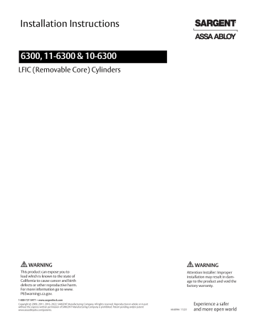 SARGENT 6300 Large Format Interchangeable Cores Cylinder Installation ...