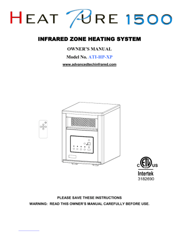 Intertek Heate Pure 1500 Infrared Owner’s Manual | Manualzz