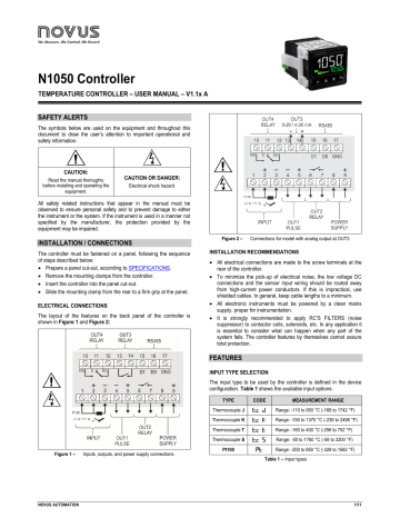 Novus N1050 Controller Temperature User Manual | Manualzz