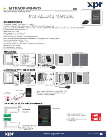 xpr MTPADP-MHWO Keypad Installation Guide | Manualzz