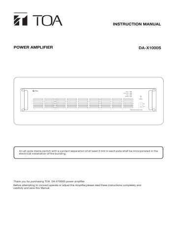 TOA DA-X1000S Power Amplifier User Manual | Manualzz
