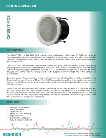 HEINRICH CMS5-T-FDS Ceiling Speaker User Manual | Manualzz
