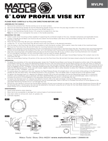 MATCO TOOLS MVLP6 6 Low Profile Bench Vise User Guide | Manualzz