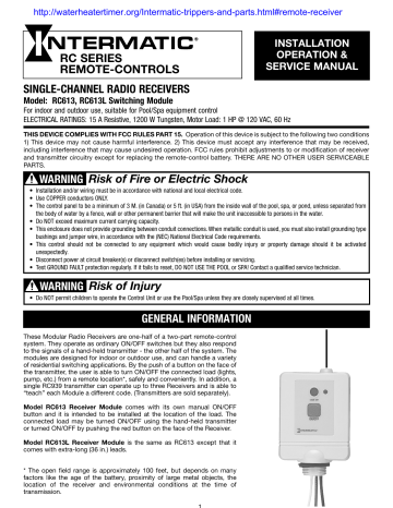 Intermatic RC613 Single-Channel Radio Receivers User Guide | Manualzz