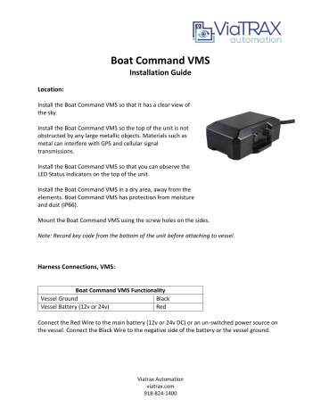 ViaTRAX Boat Command VMS Installation Guide | Manualzz